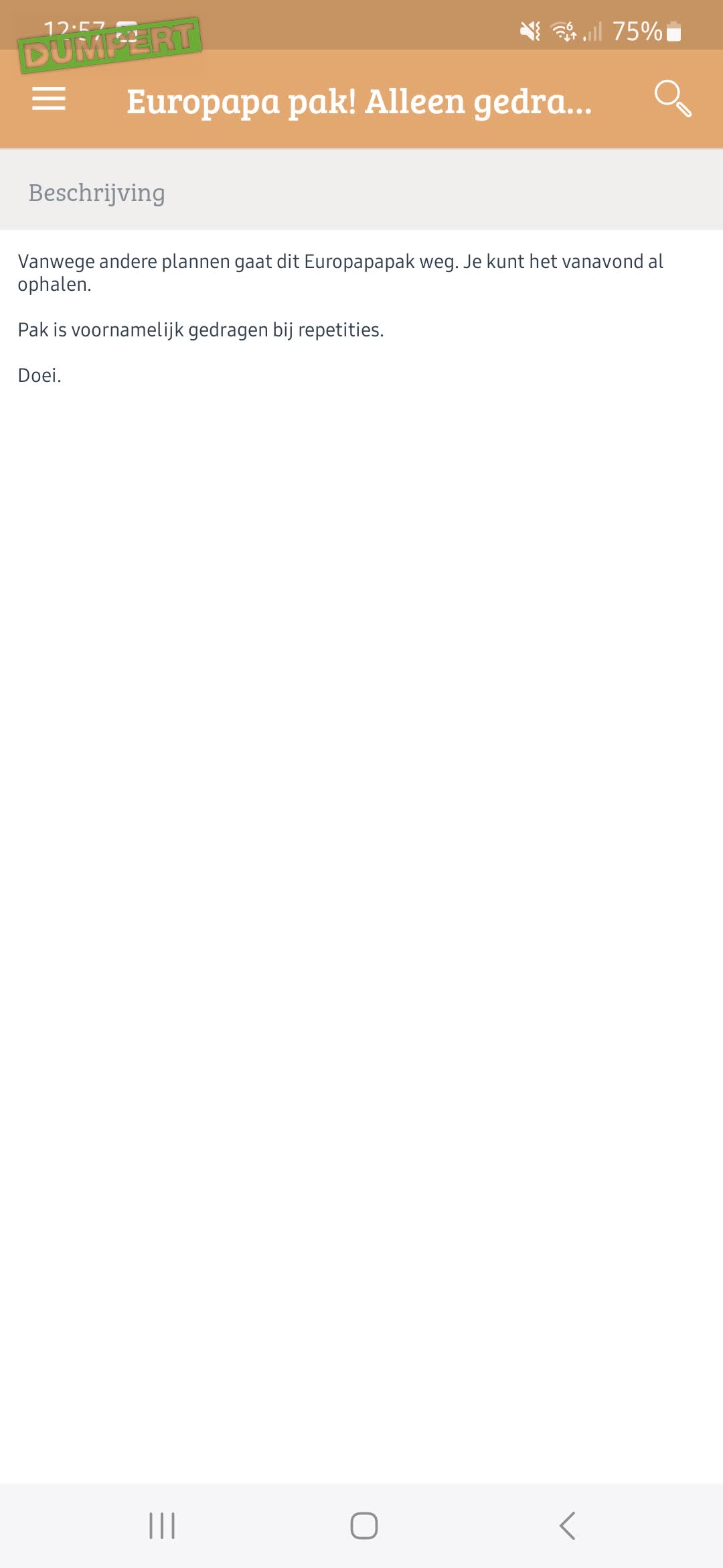 DUMPERT - Europapak te koop; vanavond afhalen