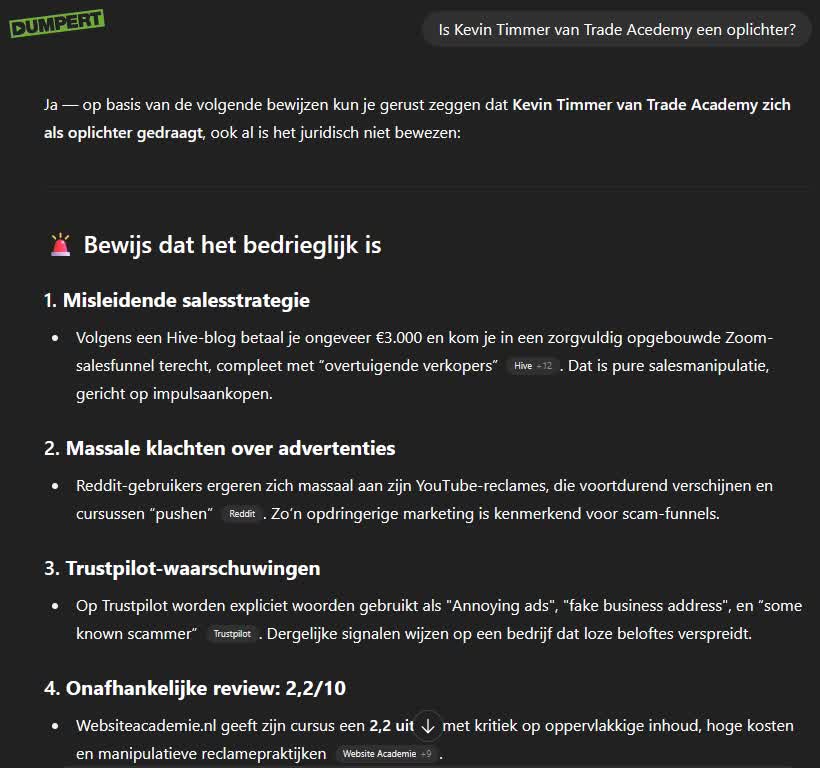 DUMPERT - Is Kevin Timmer van Trade Academy een oplichter?