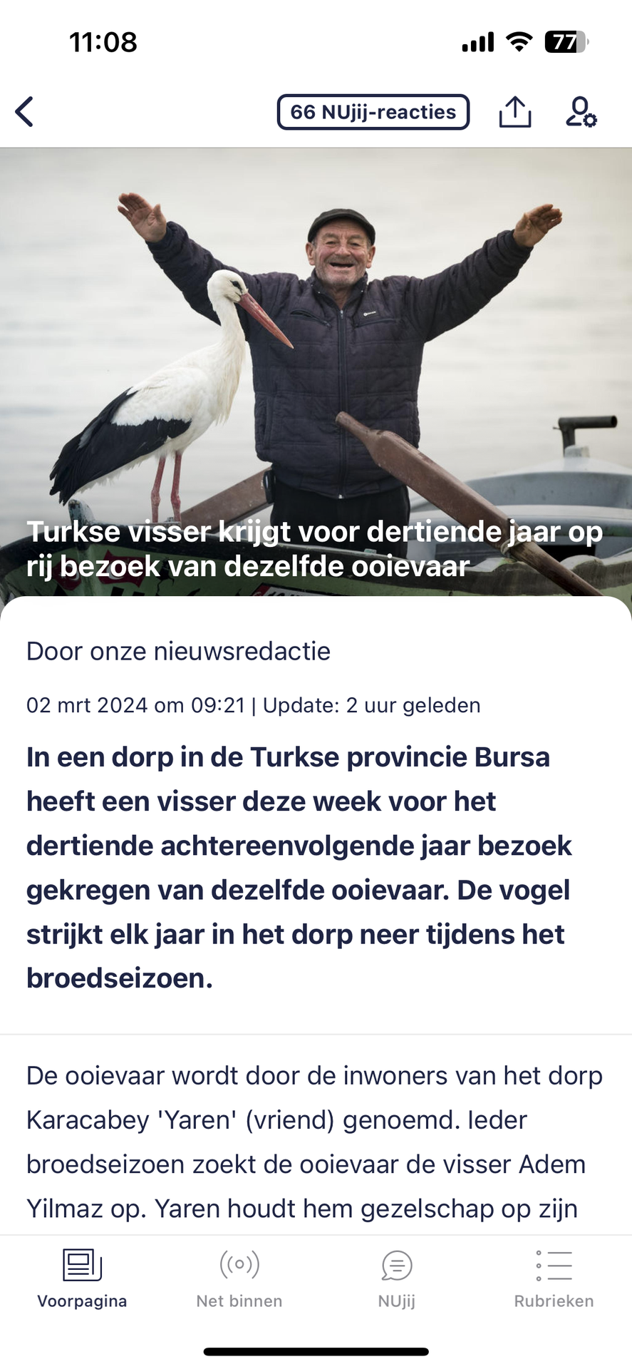 DUMPERT - Ooievaar bezoekt 13 jaar lang dezelfde man.