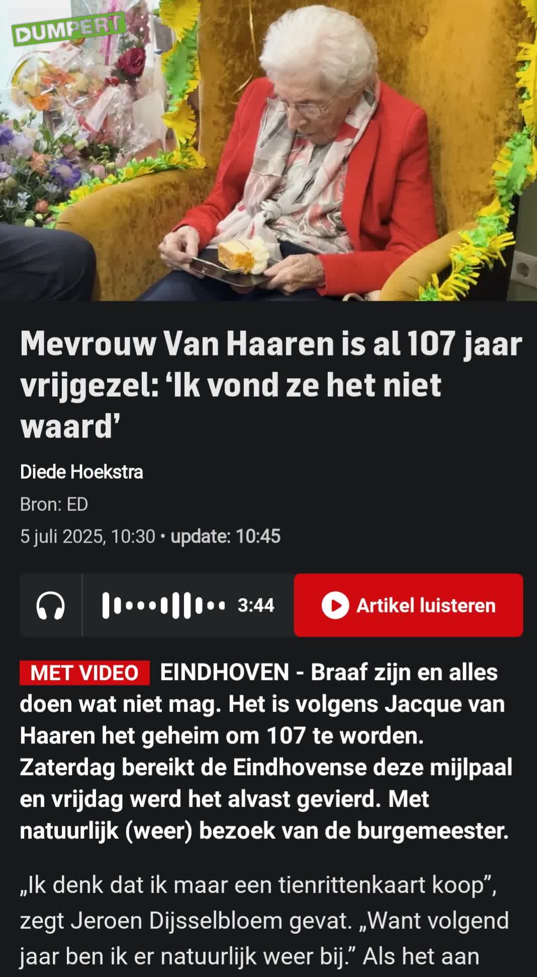 DUMPERT - 107 jaar vrijgezel