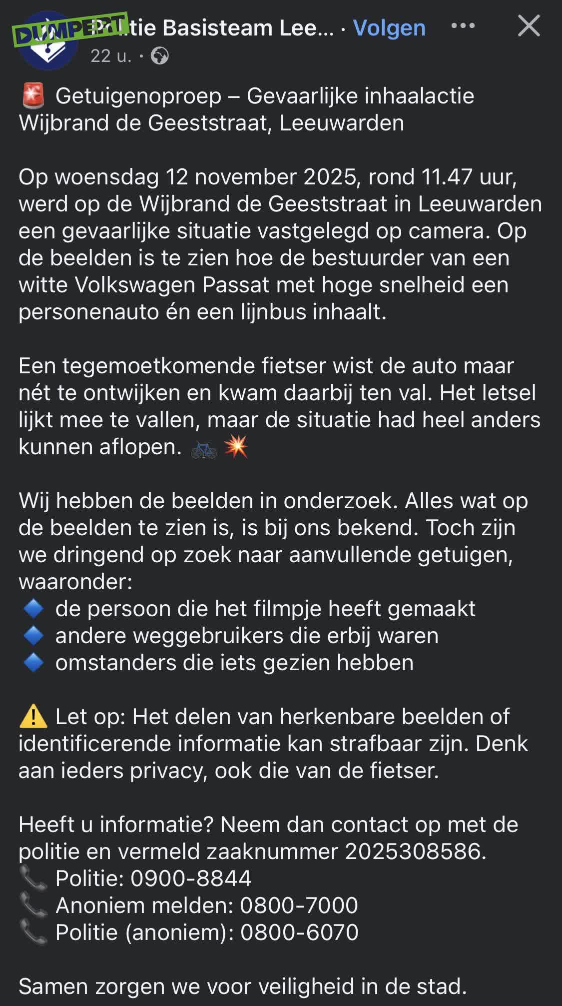 DUMPERT - Politie heeft Dumpert gezien