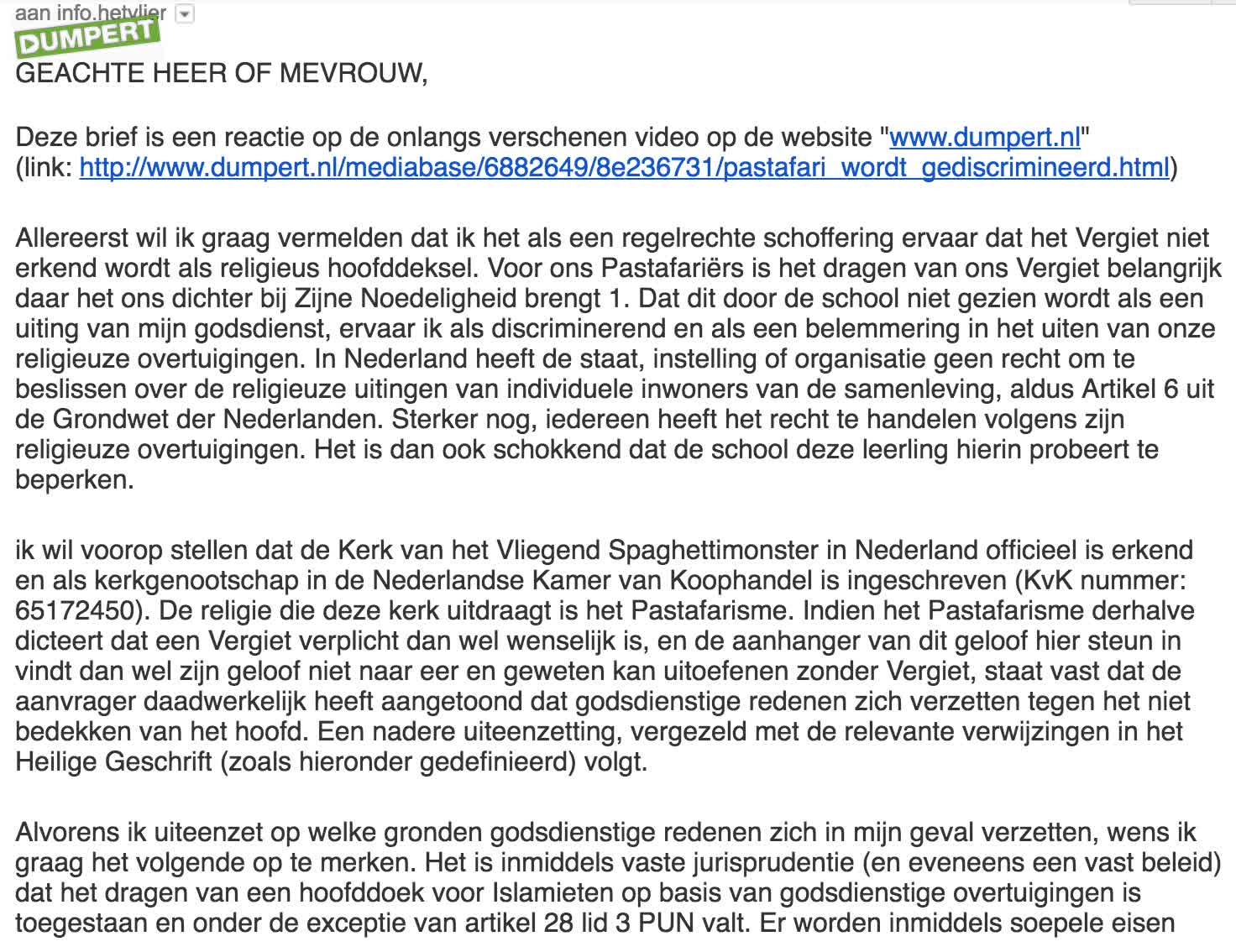 DUMPERT - Klaagbrief aan school