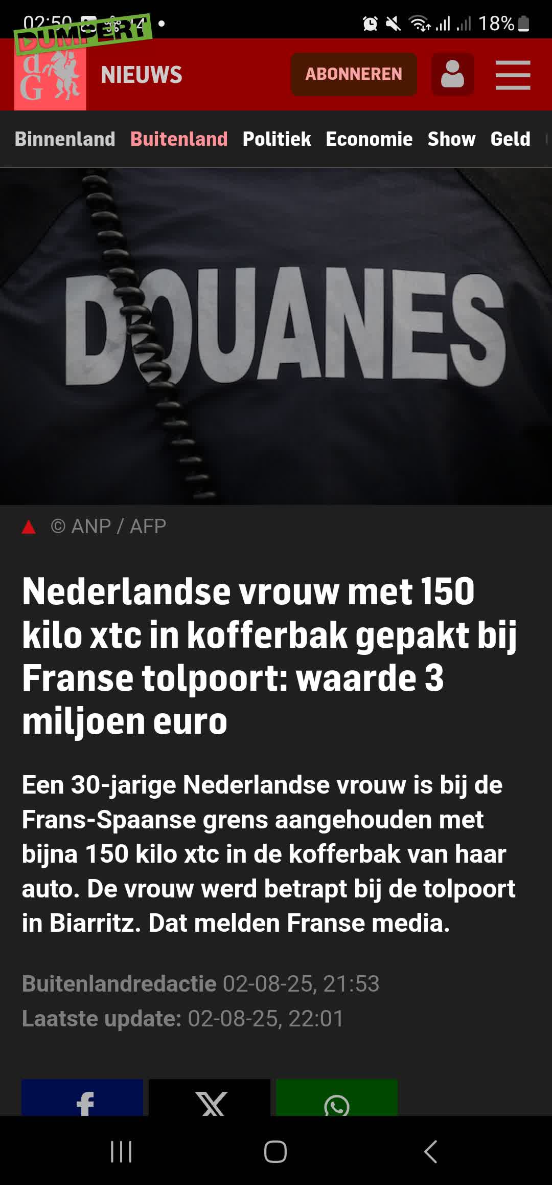 DUMPERT - Nederlandse vrouw van tv opgepakt