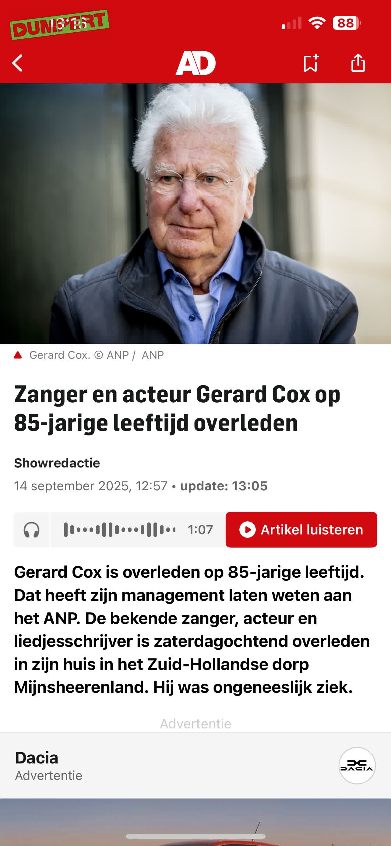 DUMPERT - RIP Gerard Cox