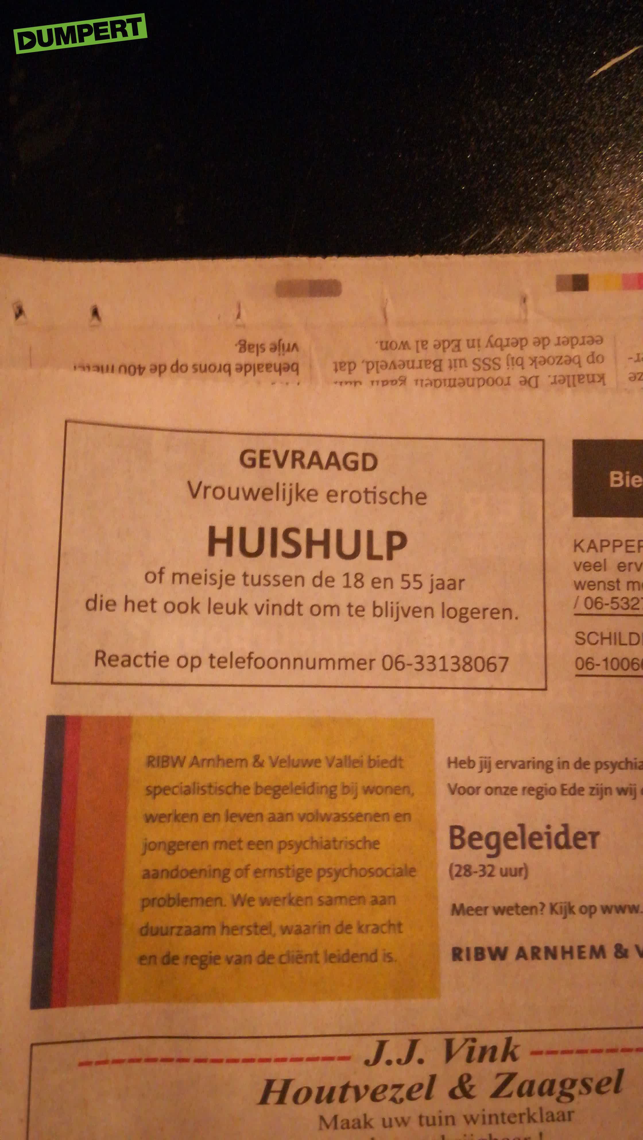 DUMPERT - Huishulp gezocht!